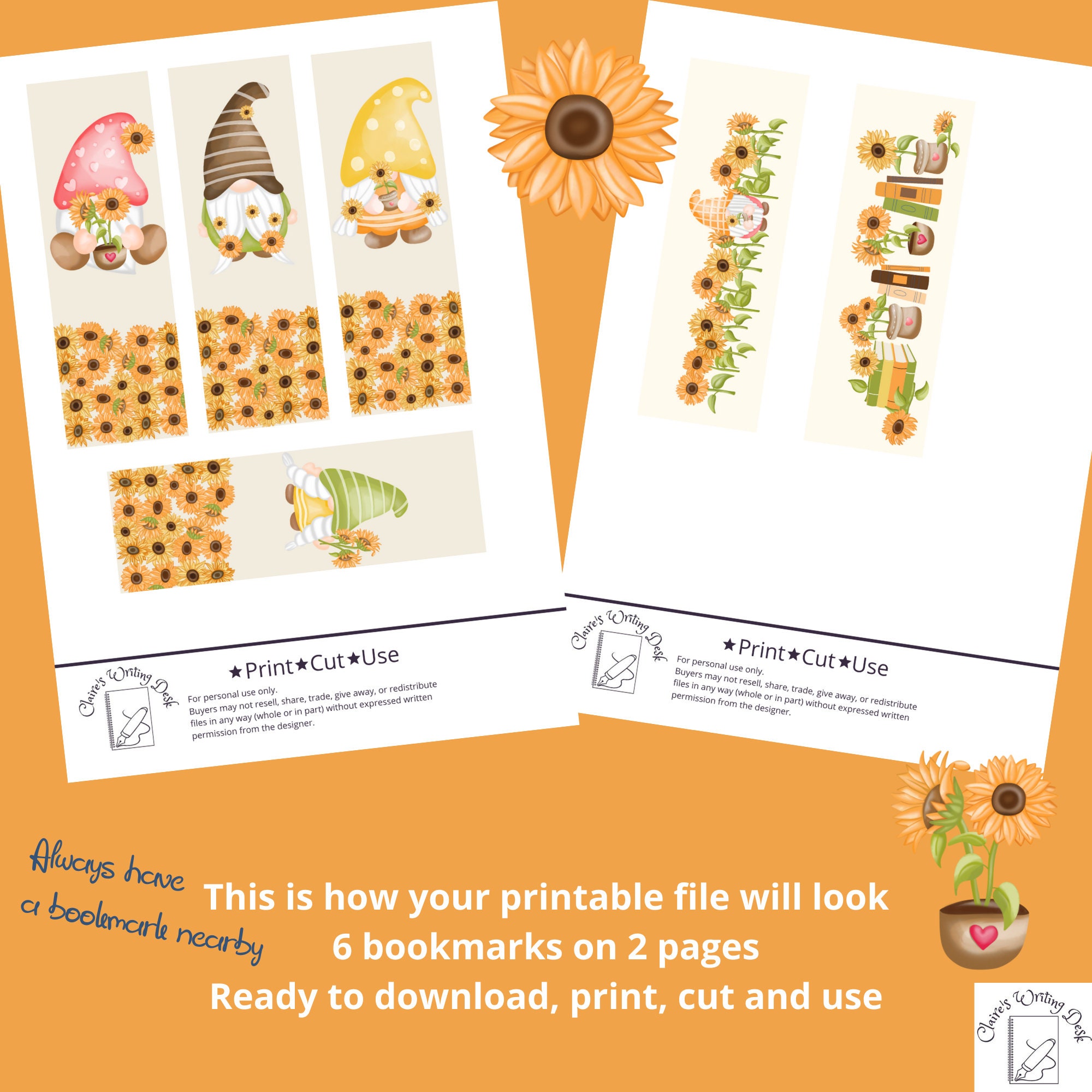 Sunflower Gnomes Bookmark Set Make Great Gift for Book Lovers, Use ...