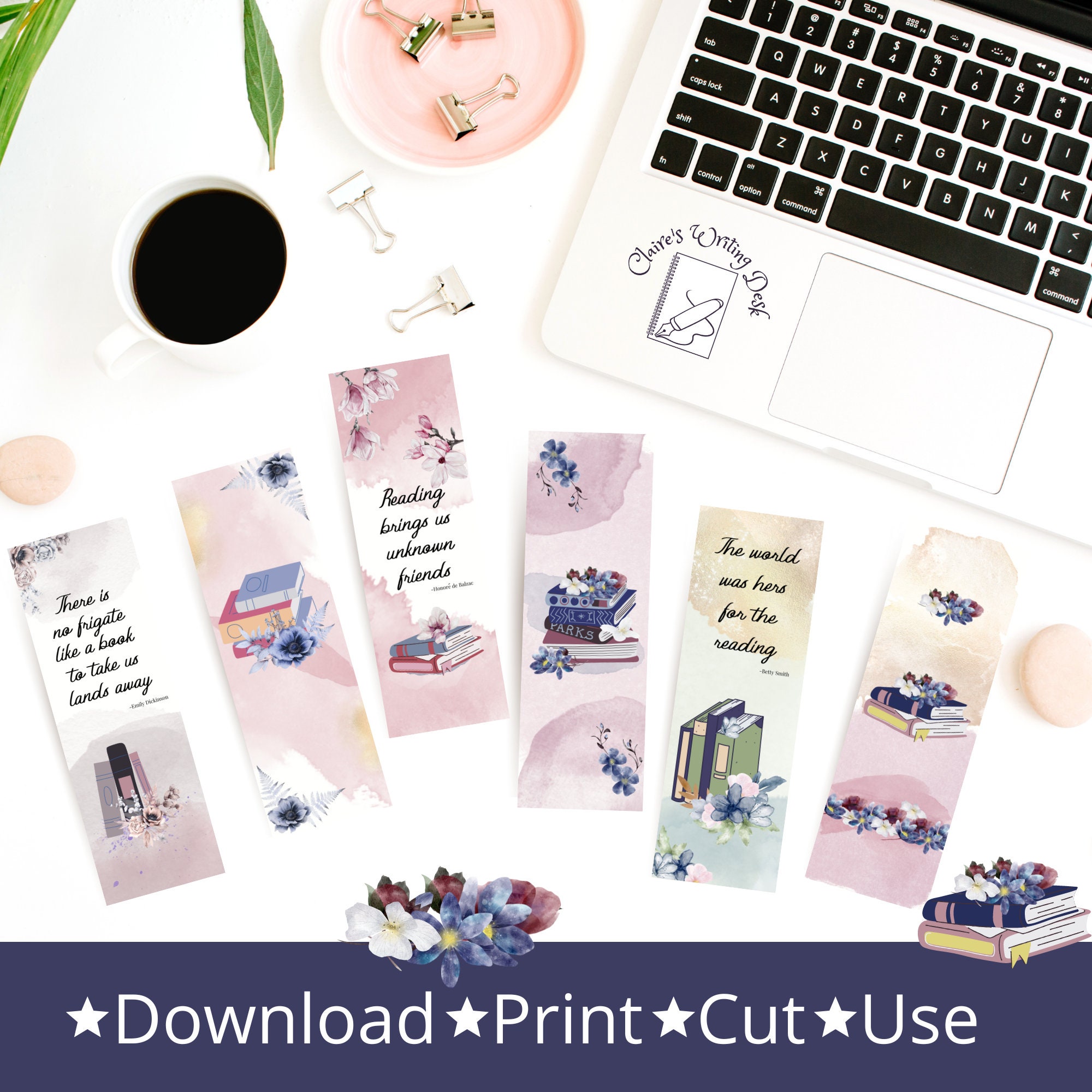 Floral Bookmark for Book Lovers, Emily Dickinson Printable Quotes for ...