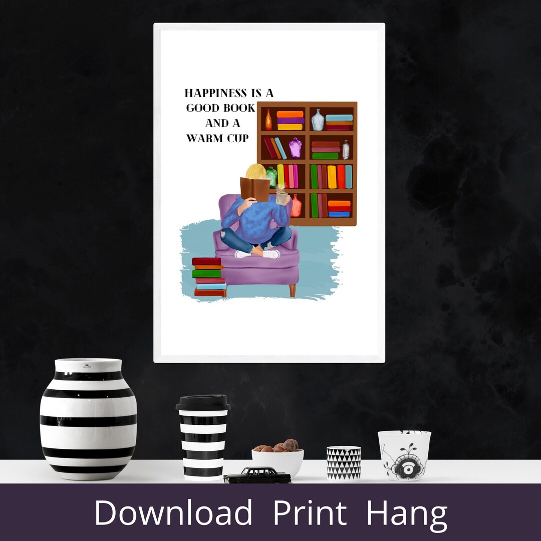 Wall Art for Book Lovers and People Who Love to Read, Happiness is a ...