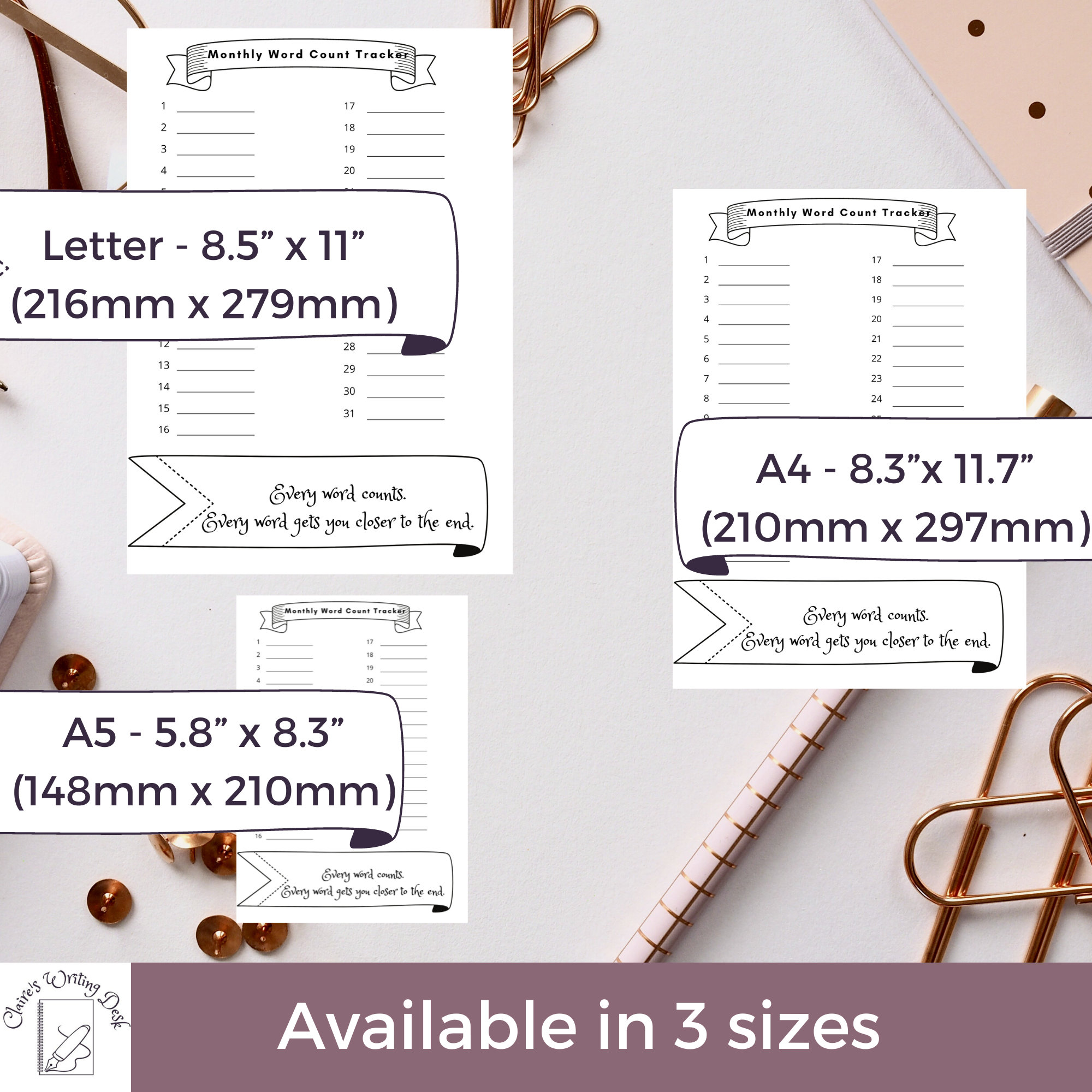 Word Count Trackers, Instant Download Planning Help for Authors and ...