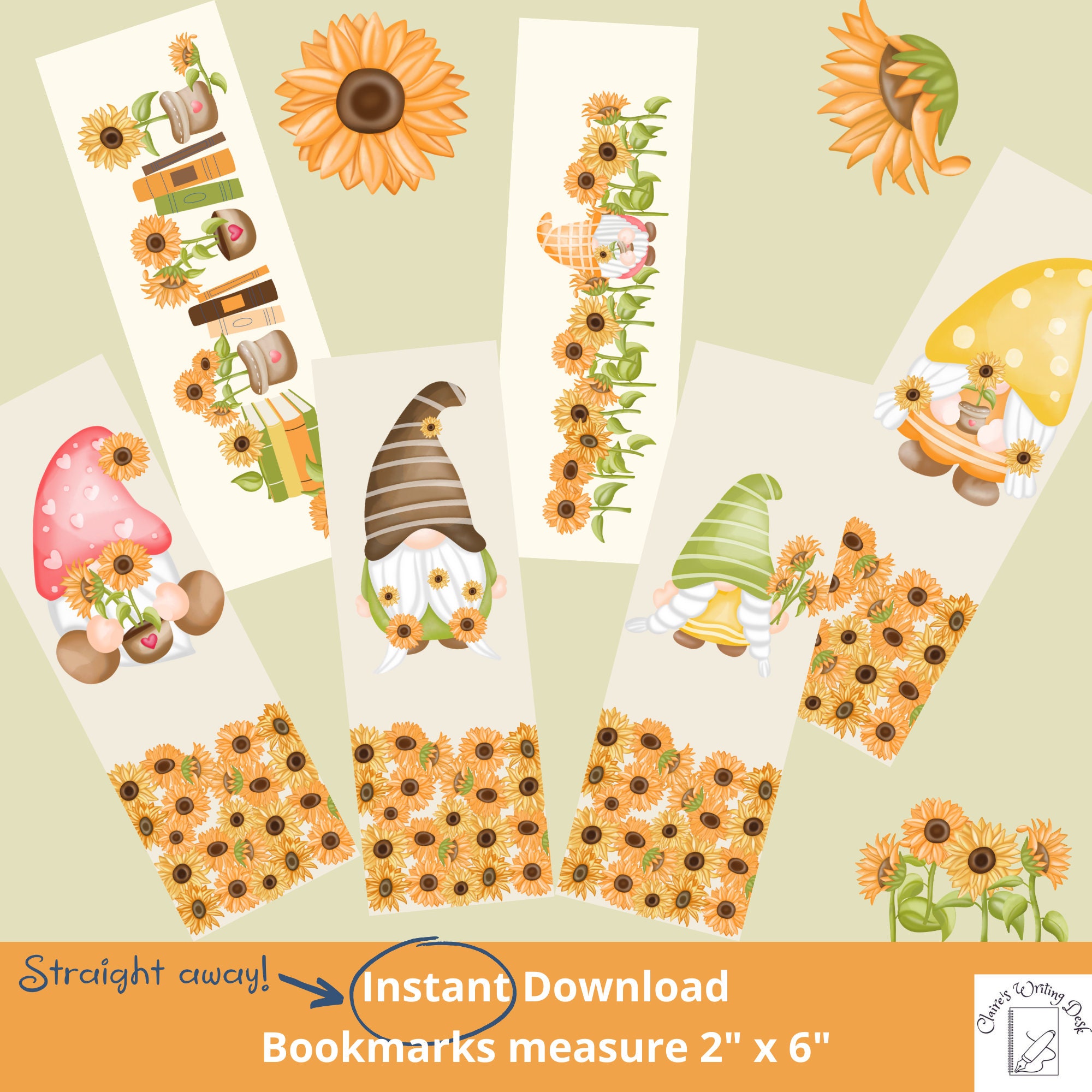 Sunflower Gnomes Bookmark Set Make Great Gift for Book Lovers, Use ...