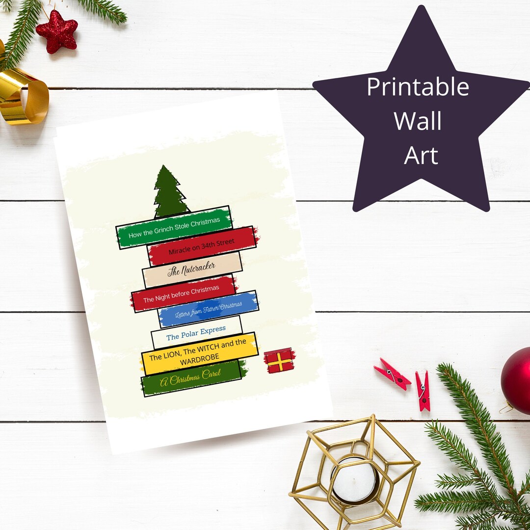 Stack of Christmas Books, Printable Wall Art, A4 Digital Download - Etsy