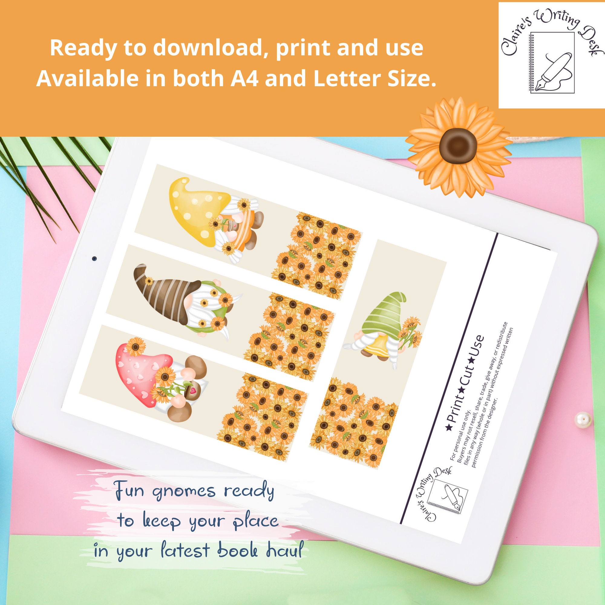 Sunflower Gnomes Bookmark Set Make Great Gift for Book Lovers, Use ...