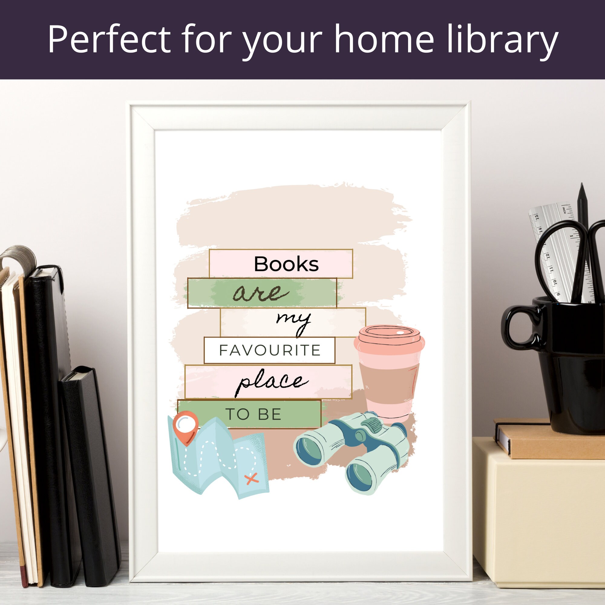 Reading Poster for Book Lovers, Pink Book Stack Digital Wall Art for ...
