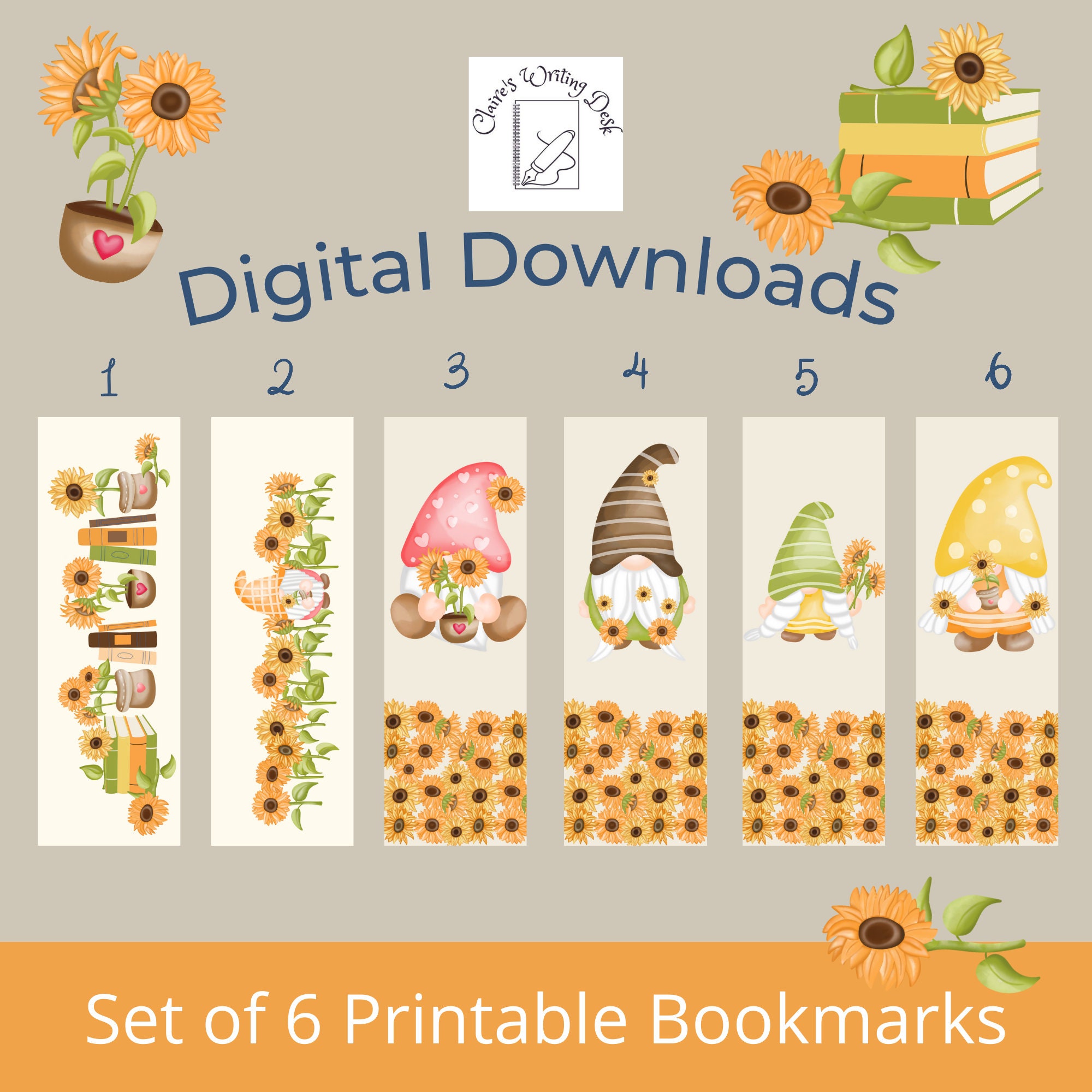 Sunflower Gnomes Bookmark Set Make Great Gift for Book Lovers, Use ...