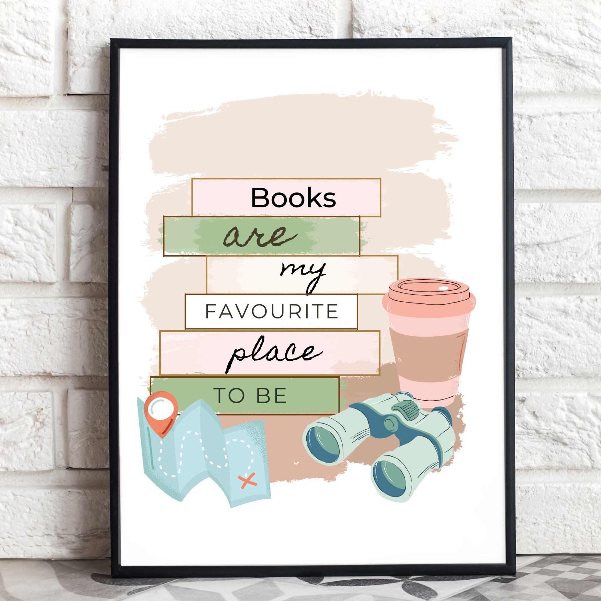 Reading Poster for Book Lovers, Pink Book Stack Digital Wall Art for ...