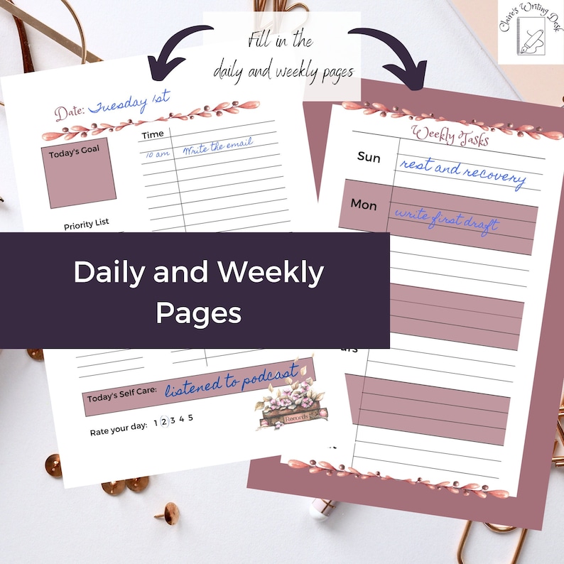 Undated Daily & Weekly Planner: Rose Design (A4, A5, Letter Size PDF ...