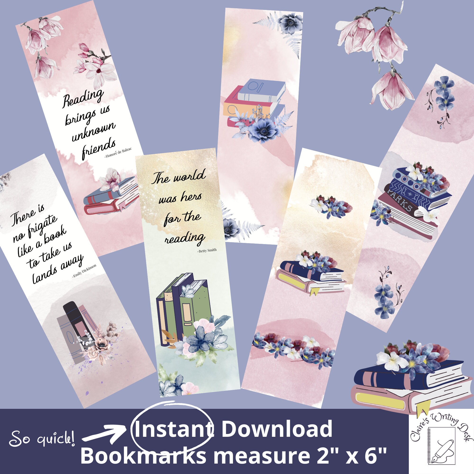Floral Bookmark for Book Lovers, Emily Dickinson Printable Quotes for ...
