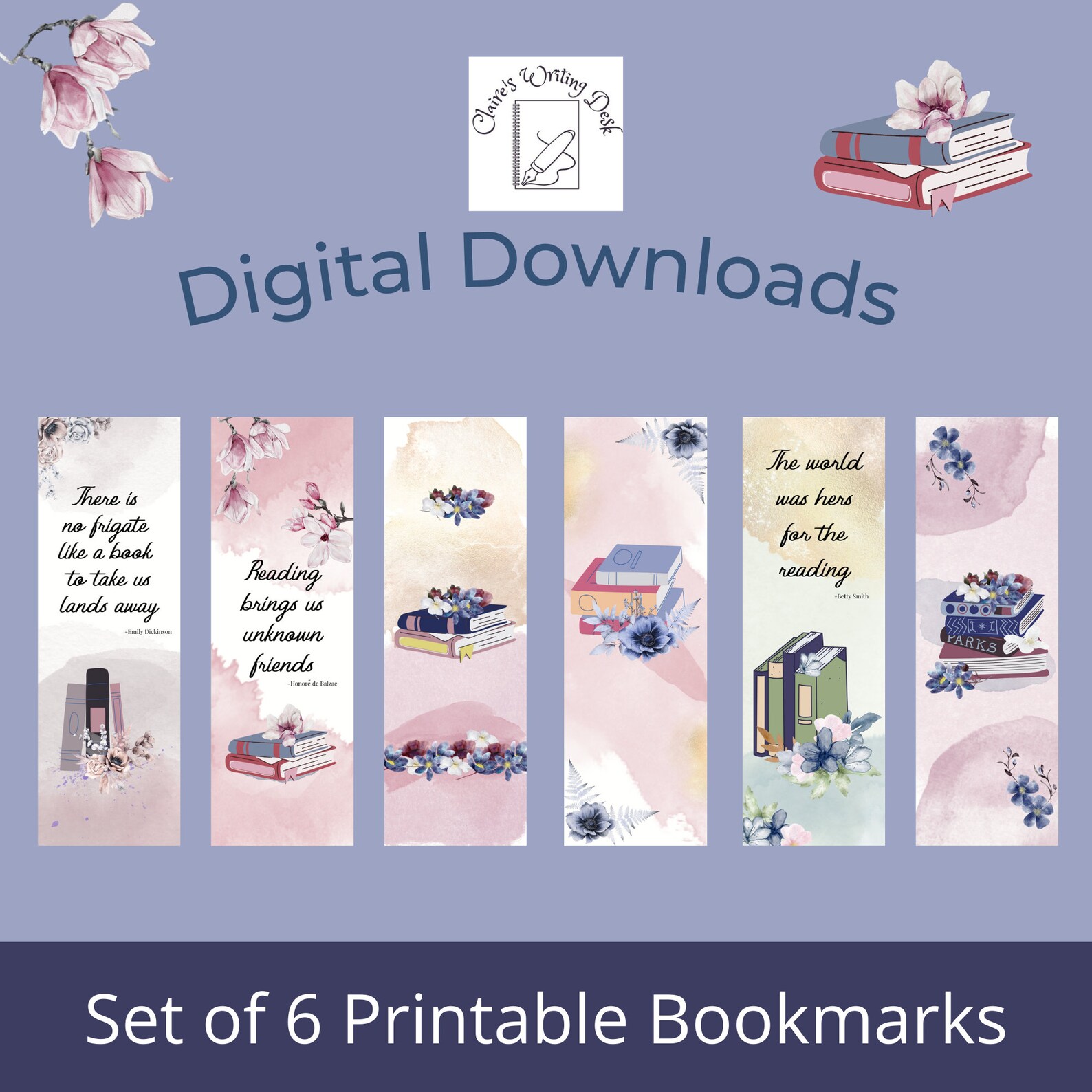 Floral Bookmark for Book Lovers, Emily Dickinson Printable Quotes for ...