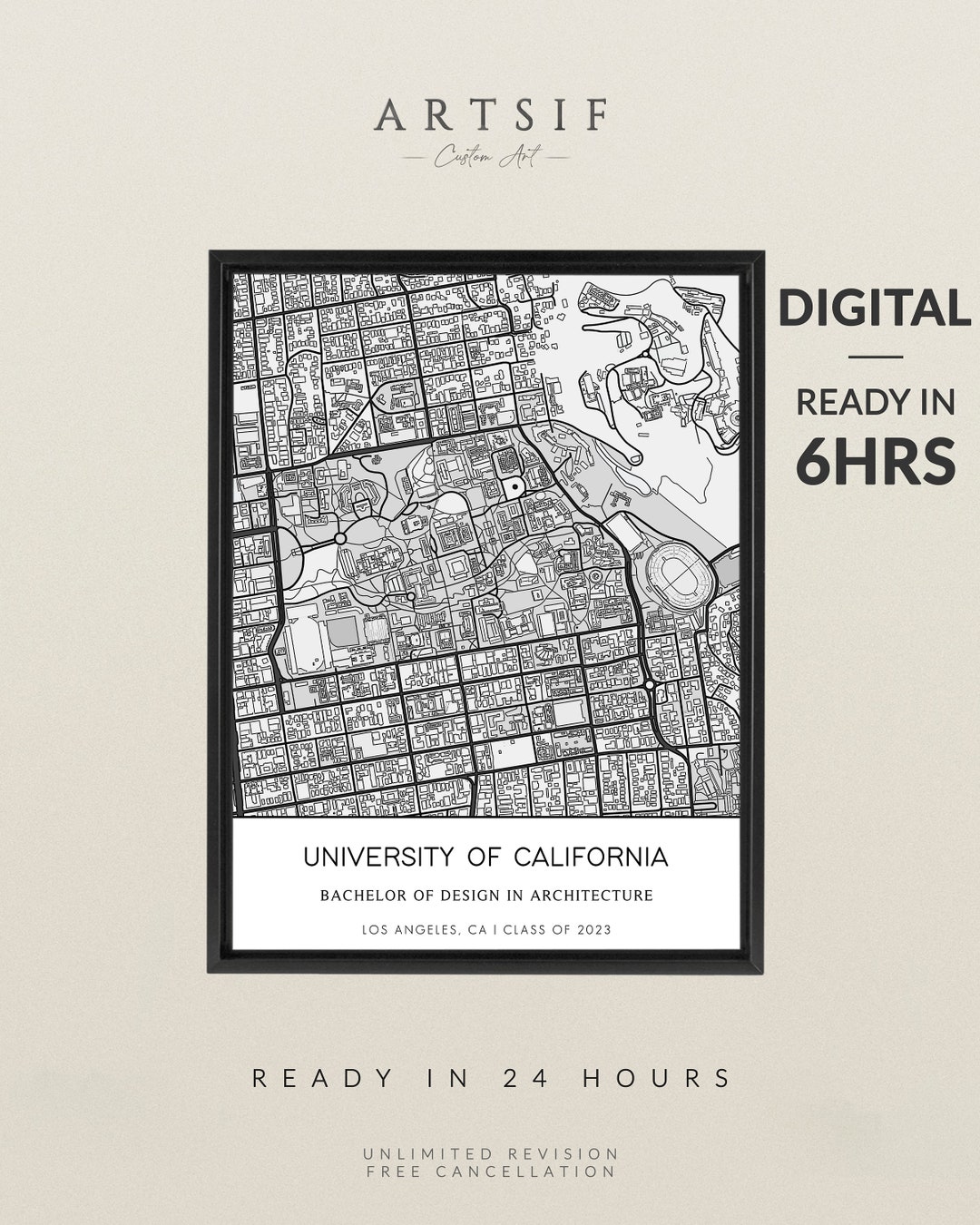 Digital Custom University Map, Student Graduation, Wall Art Custom Map ...