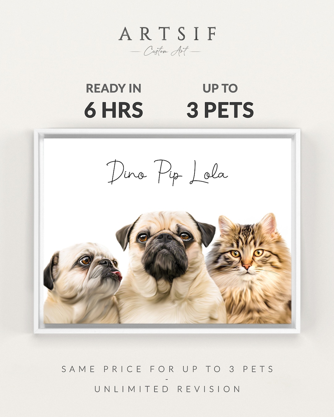 3 Pets Portrait Three Pets Custom Pet Portrait Multiple Pet - Etsy
