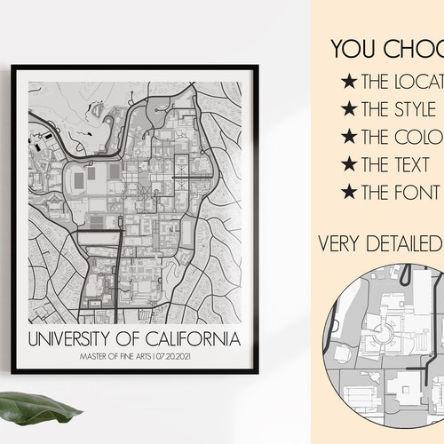 Personalized University Map Custom Map College Campus Dorm - Etsy