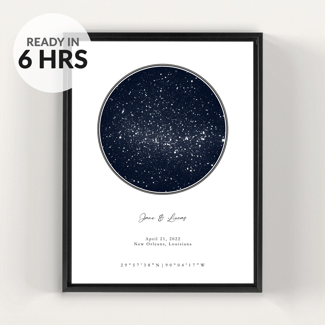 Custom Star Map by Date, Sky on A Date and Location, Night Sky Chart ...