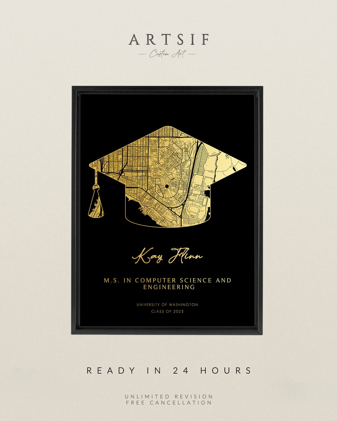 Custom University Map, Graduation Favors, Framed Wall Art, Custom City ...