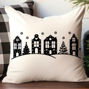 Plotterdatei Winter Stadt SVG , Winterdorf SVG, Fenster Dekoration Winter, Weihnachtsszene SVG ...