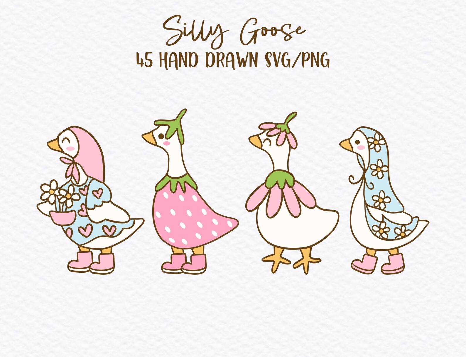 Cute Groovy Silly Goose Clipart Set SVG PNG in Pastel Colors Spring ...