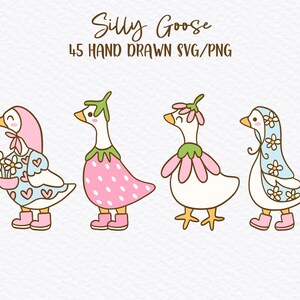 Cute Groovy Silly Goose Clipart Set SVG PNG in Pastel Colors Spring ...