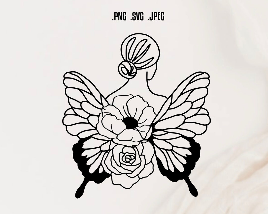 Floral Woman SVG, Woman Butterfly Wings Svg, Butterfly Fairy Svg,messy ...