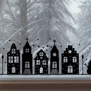 Plotterdatei Winter Stadt SVG , Winterdorf SVG, Fenster Dekoration Winter, Weihnachtsszene SVG ...