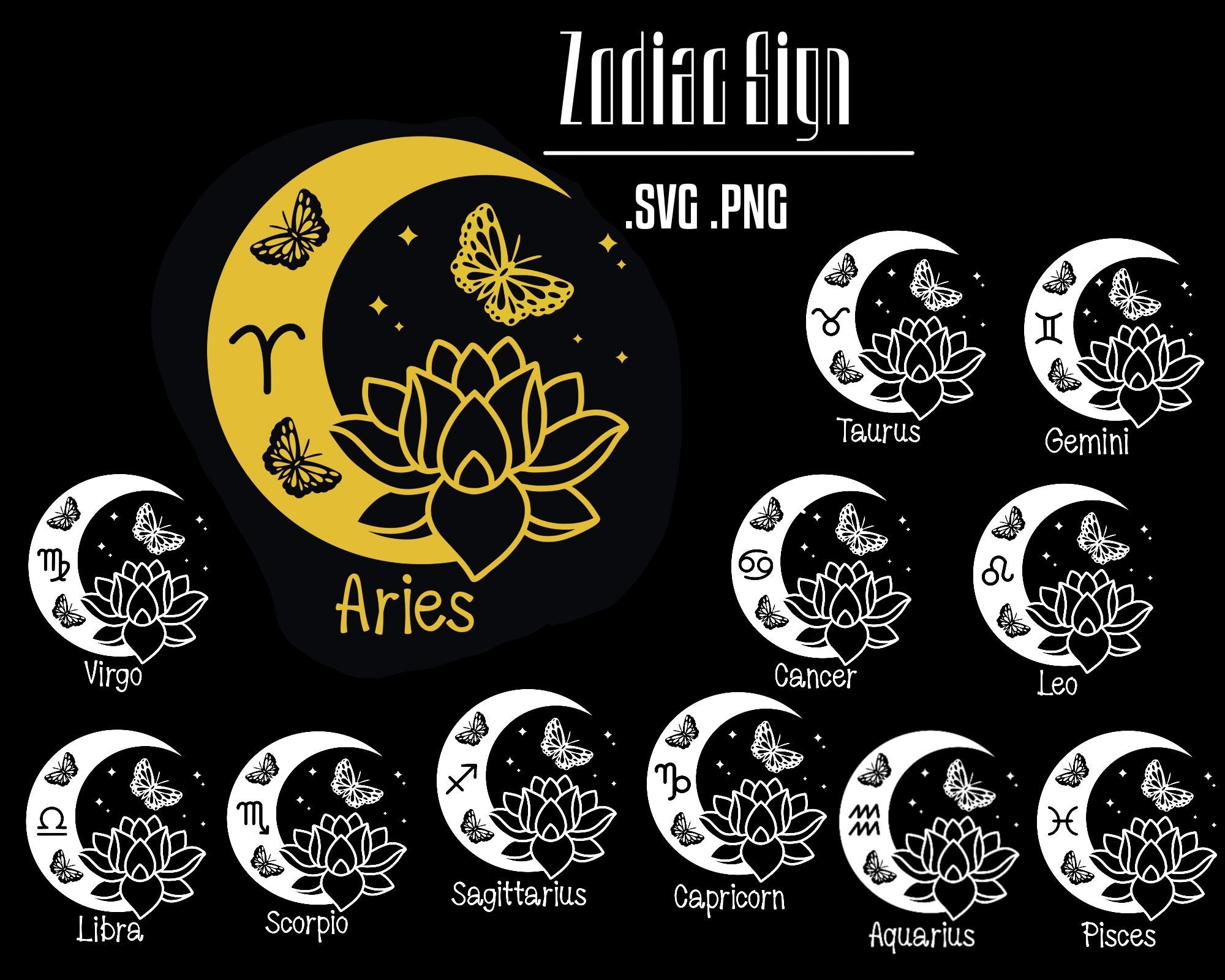 Zodiac SVG Bundle Zodiac Sign Svg Cut File for Cricut | Etsy UK