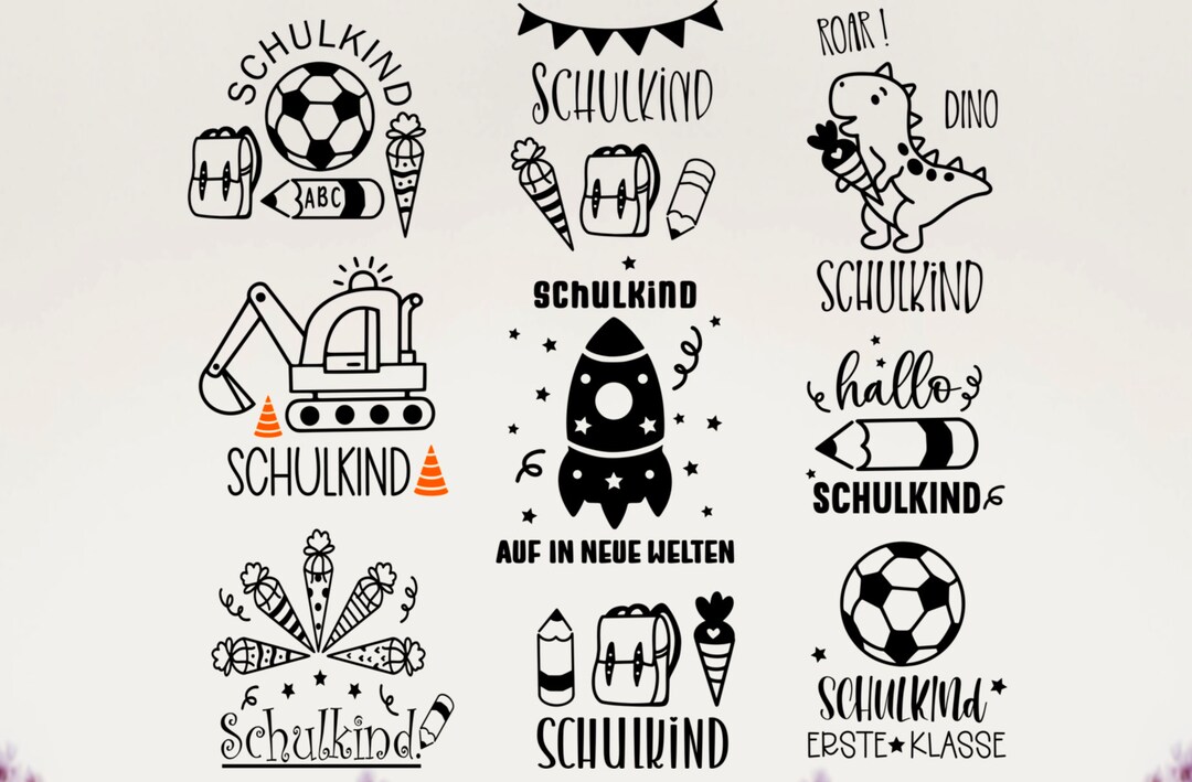 Schulkind Plotterdatei SVG Dxf Bundle, Schuleinführung Schnittdatei SVG, Plotterdatei ...