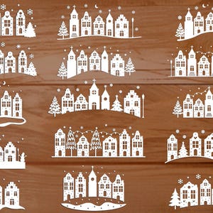 Plotterdatei Winter Stadt SVG , Winterdorf SVG, Fenster Dekoration Winter, Weihnachtsszene SVG ...