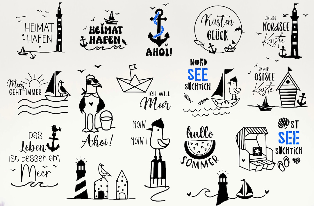 German Nautical Bundle, Moin Plotterdatei ,maritim Svg ,nautical Clipart , Leuchtturm Svg ,möwen ...