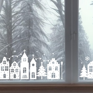 Plotterdatei Winter Stadt SVG , Winterdorf SVG, Fenster Dekoration Winter, Weihnachtsszene SVG ...