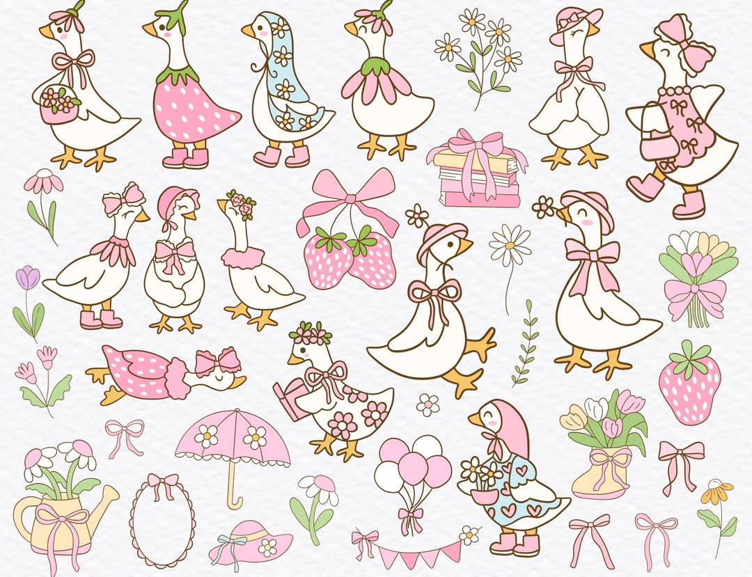 Cute Groovy Silly Goose Clipart Set SVG PNG in Pastel Colors Spring ...
