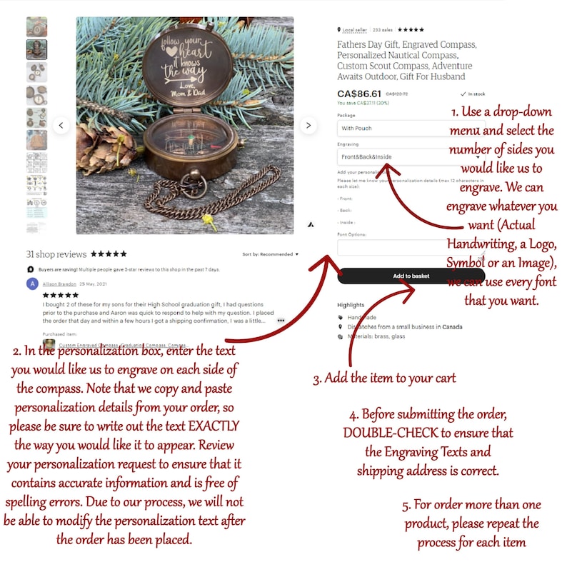 Your Actual Handwriting Compass, Personalized Compass, Wedding Gift for ...