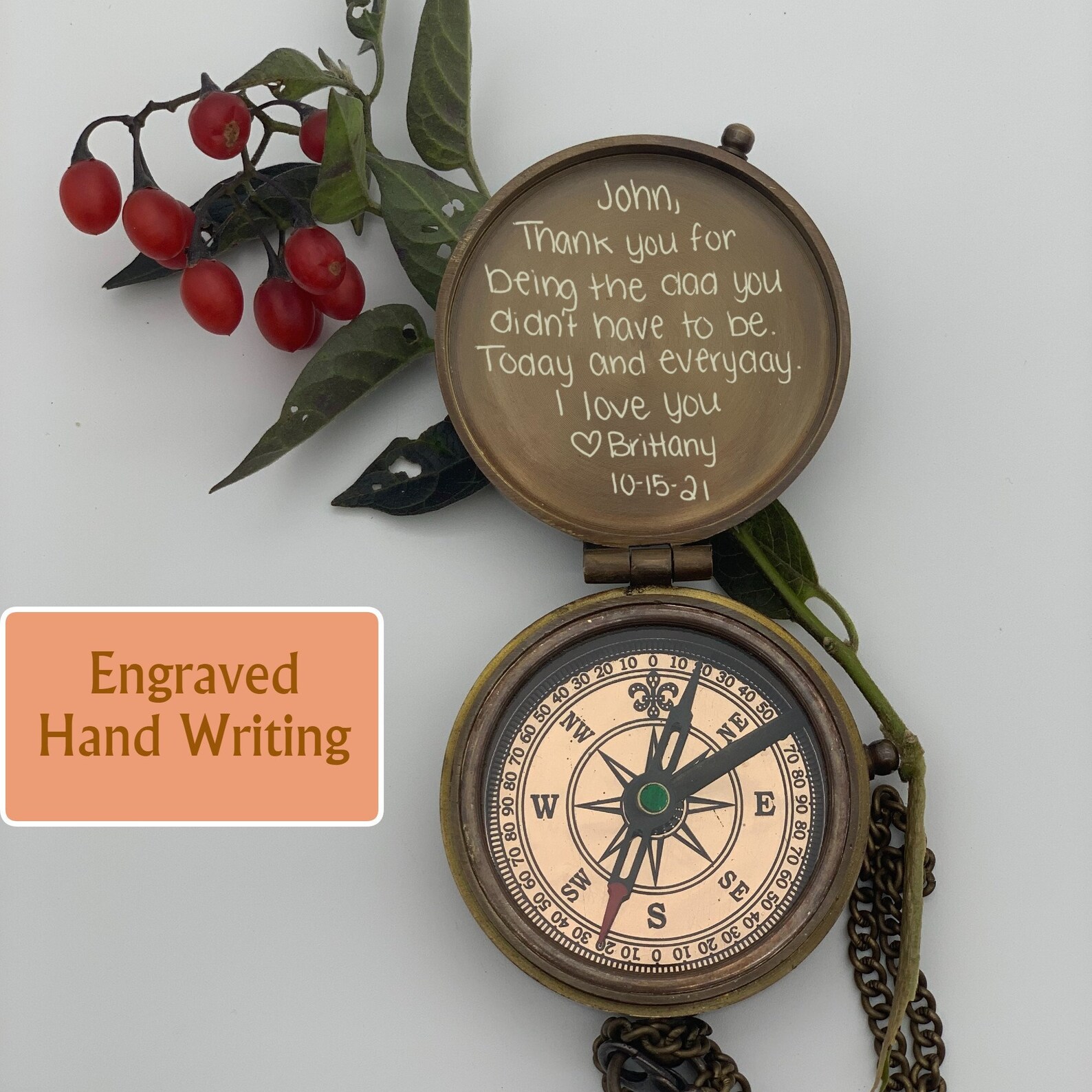 Your Actual Handwriting Compass, Personalized Compass, Wedding Gift for ...