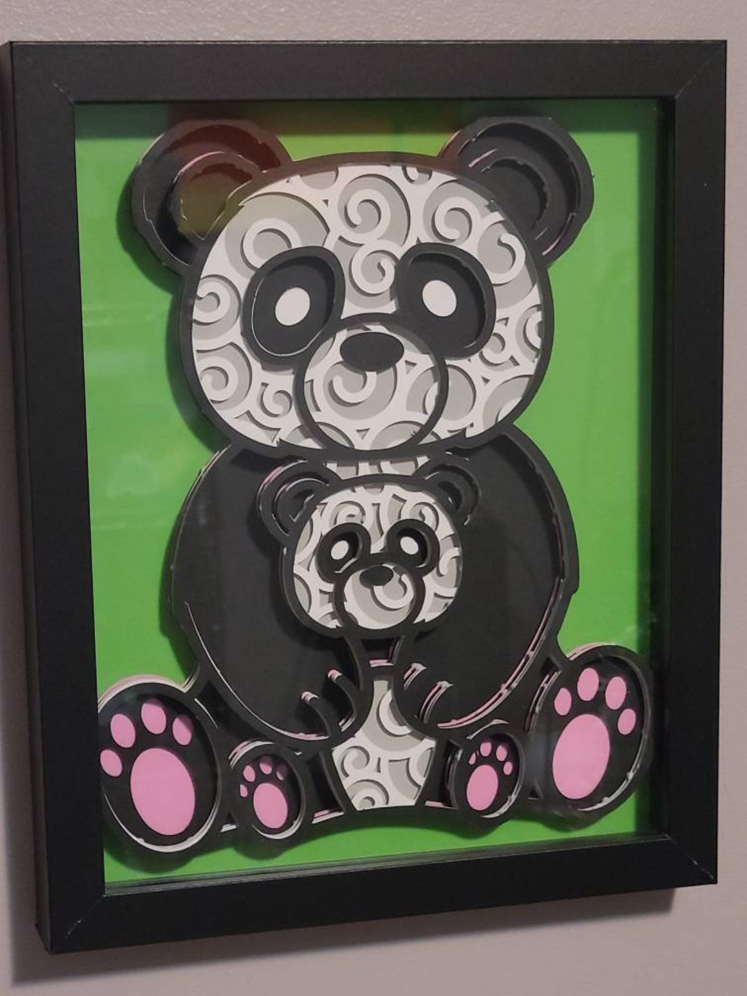 Mother Panda and Cub 3D Shadow Box - Etsy