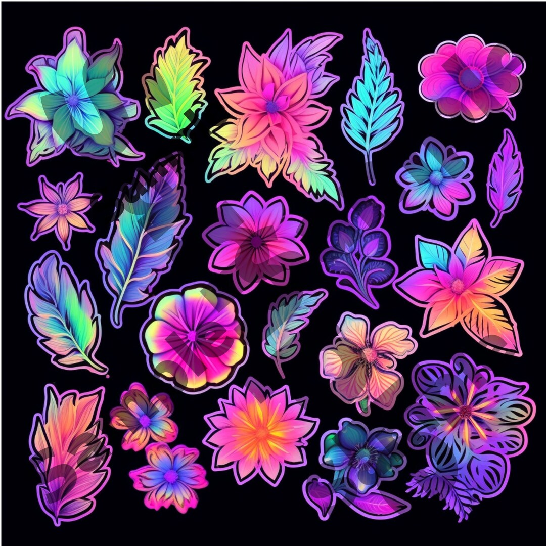 Digital Download Neon Flowers Clipart 3 Pages - Etsy
