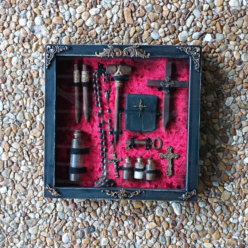 Wall Mount Vampire Hunting Kit, Shadowbox, Mini Vampire Kit, Van ...