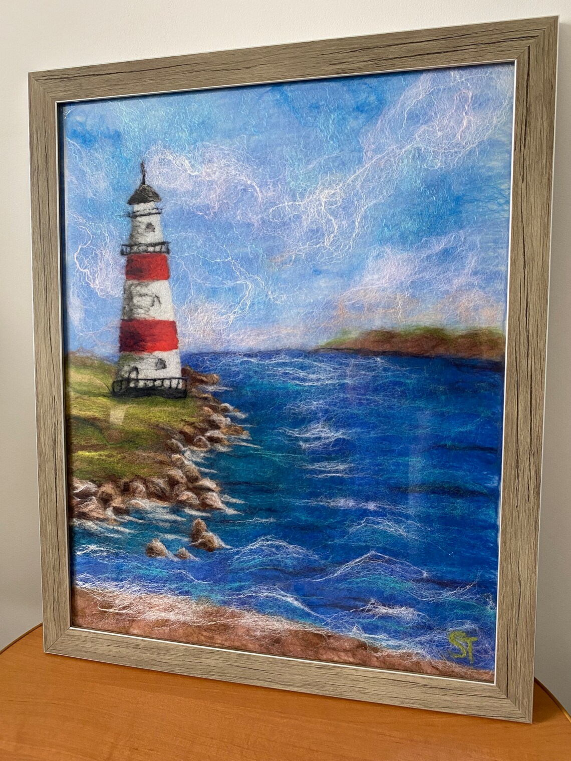 Seascape Wool Painting , Lighthouse on the Shore , Sea Painting With ...
