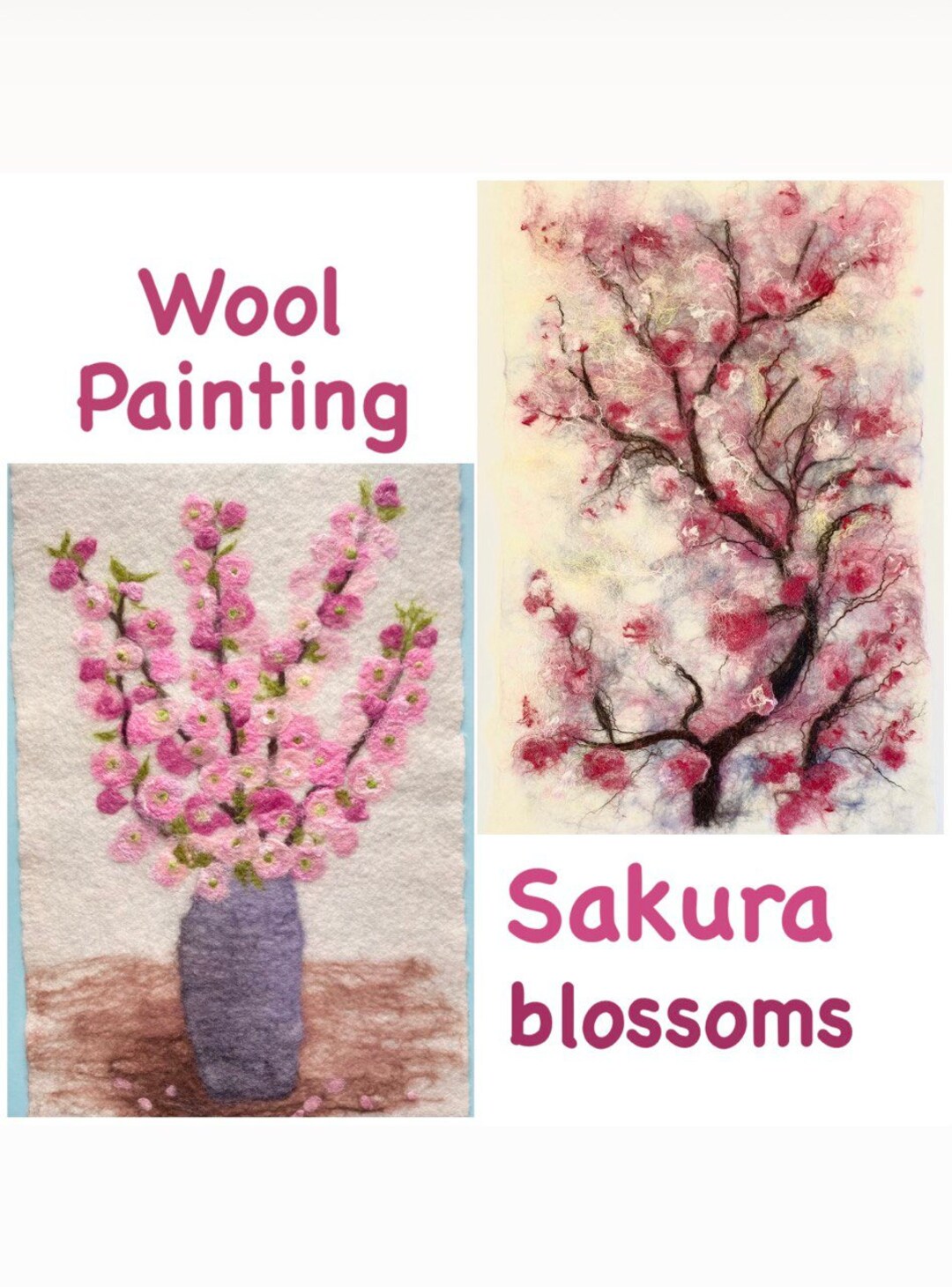 Sakura Blossom Wool Painting , Wool Flower Pattern,pink Wool Painting ...