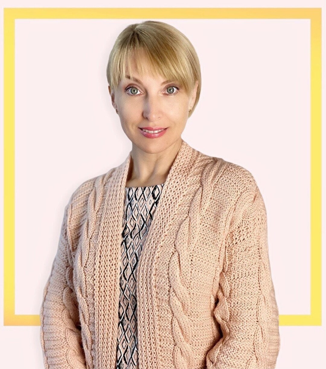 Beige Unique Womens Knit Cardigan, Pink Cable Knit Cardigan, Hand Knit ...