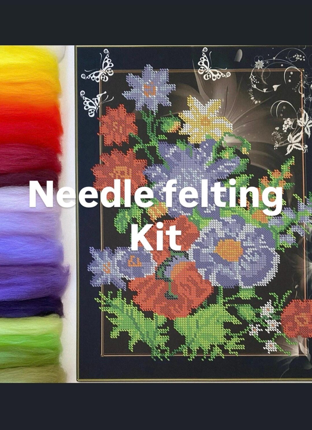 Needle Felting Kit Peonies,wool Pallet,print Fabric Wall Art Felting ...