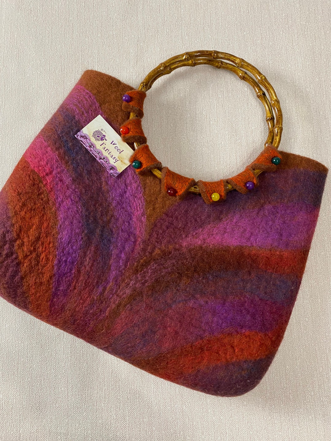 Eco-friendly Red Felt Bag, Felt Bag With Bamboo Handles, Large Felt Bag ...