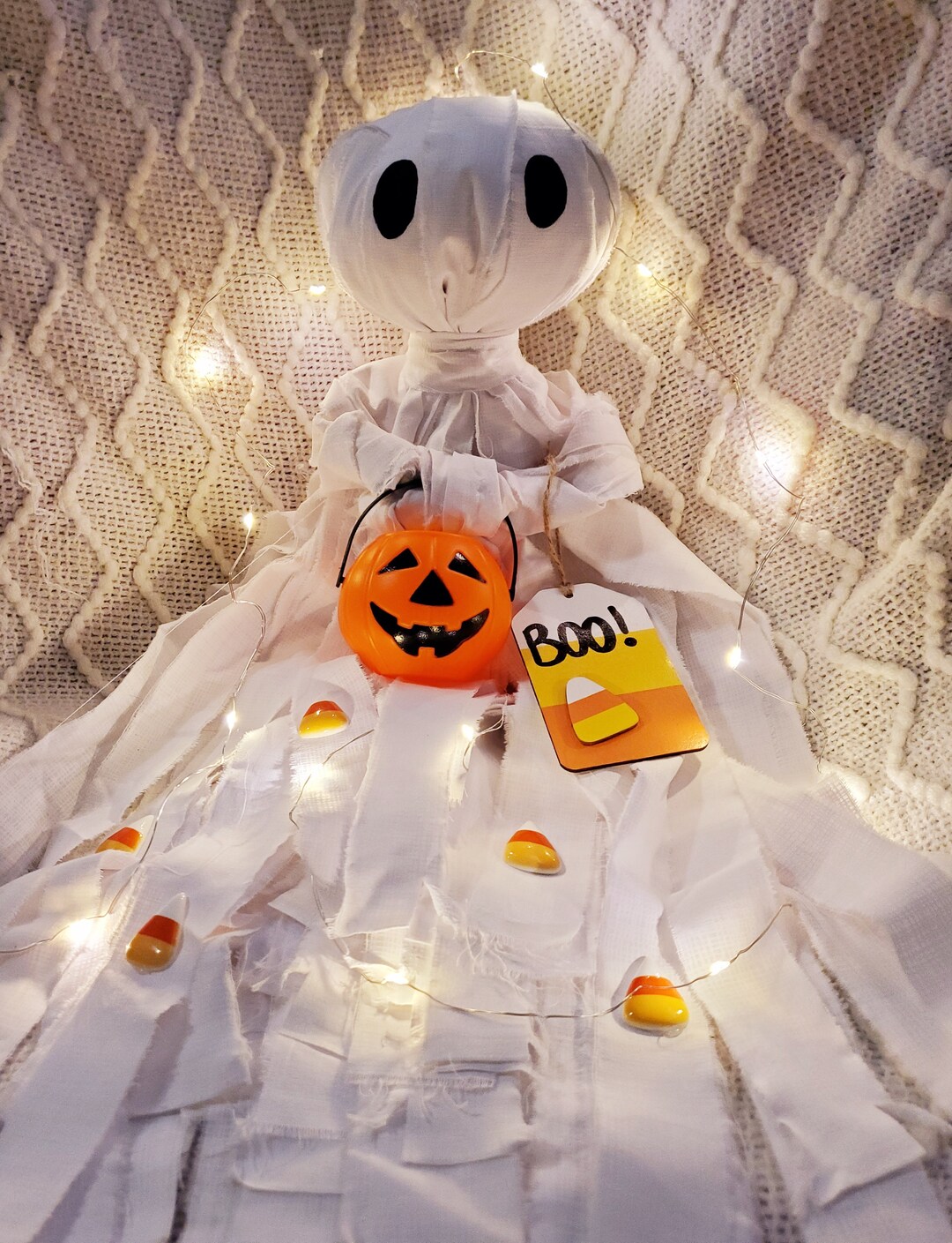 Ghost Rag Doll: Halloween Shelf Decor With Pumpkin Pail - Etsy
