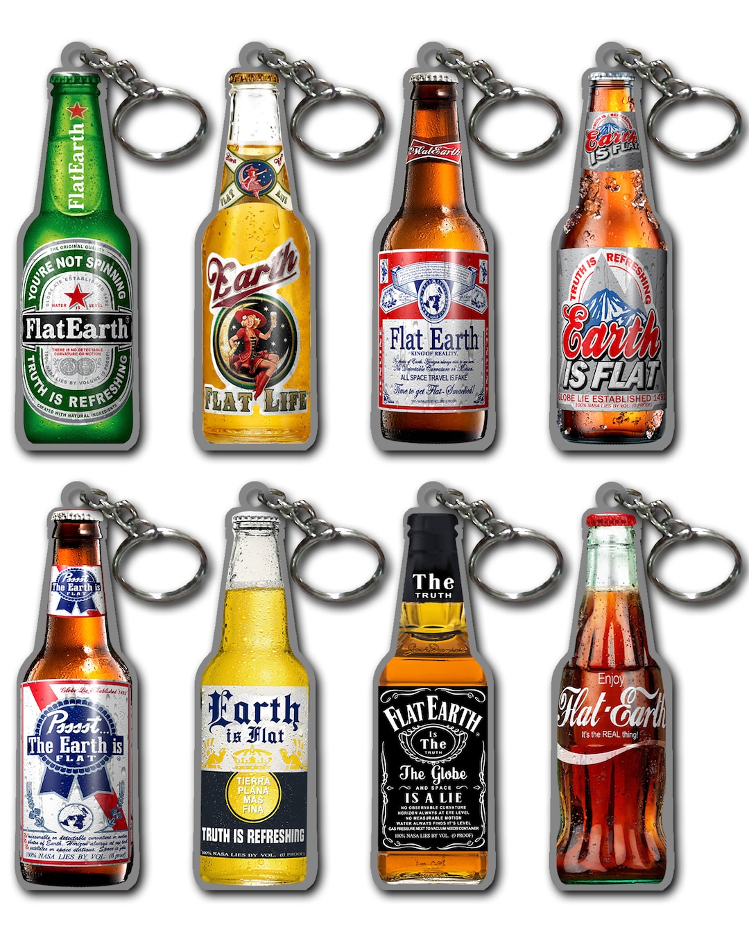 Flat Earth Keychains! Beer Bottles, Beverage Bottles, Key Chains, 3D ...