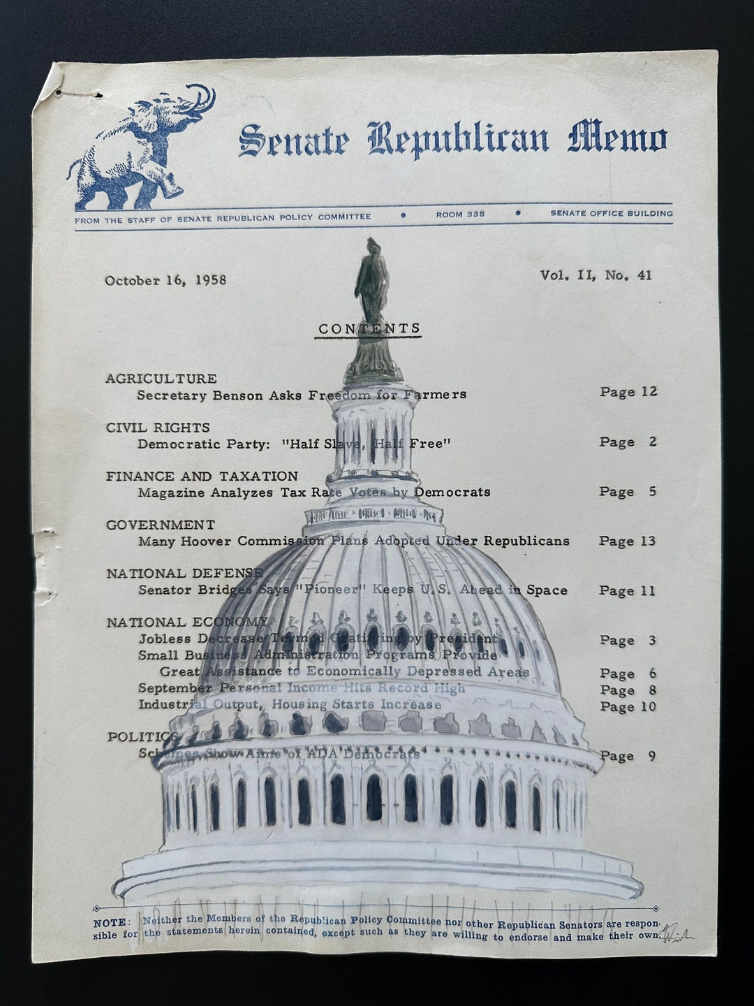 Capitol on Senate Memo. Original Gouache and Watercolor. 8x10.5 - Etsy