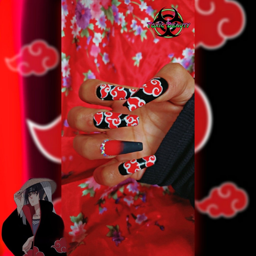 Hand Painted Ninja Cloud/clan Symbol Anime/manga Theme Press on Nails ...