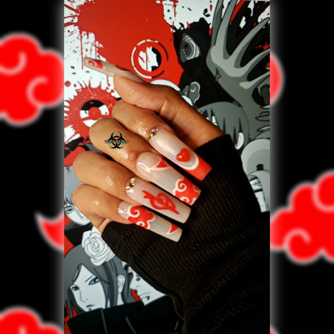 Red and White Anime Matte Theme Press on Nails - Etsy