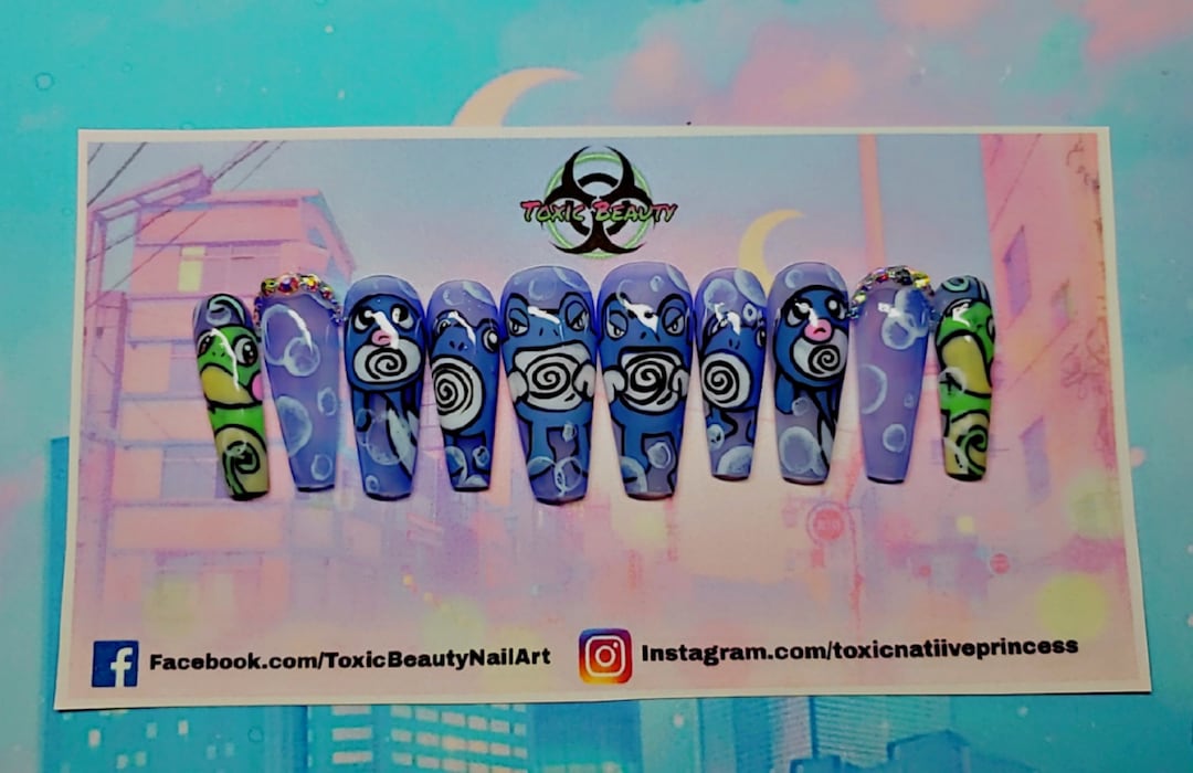 Kawaii Blue Handpainted Cartoon Inspired Press on Nails - Etsy