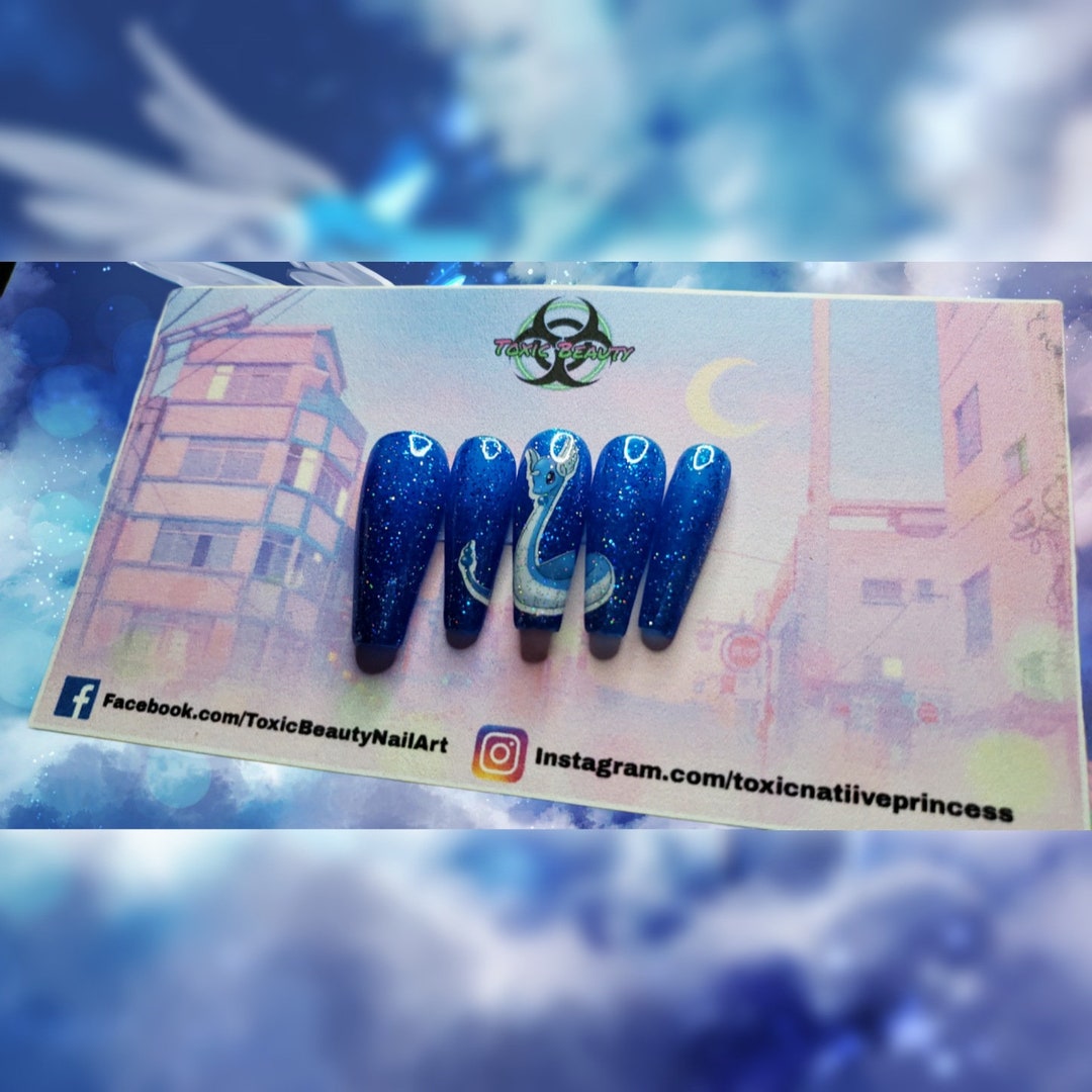 Blue Glitter 90s Cute Cartoon Theme Press on Nails - Etsy