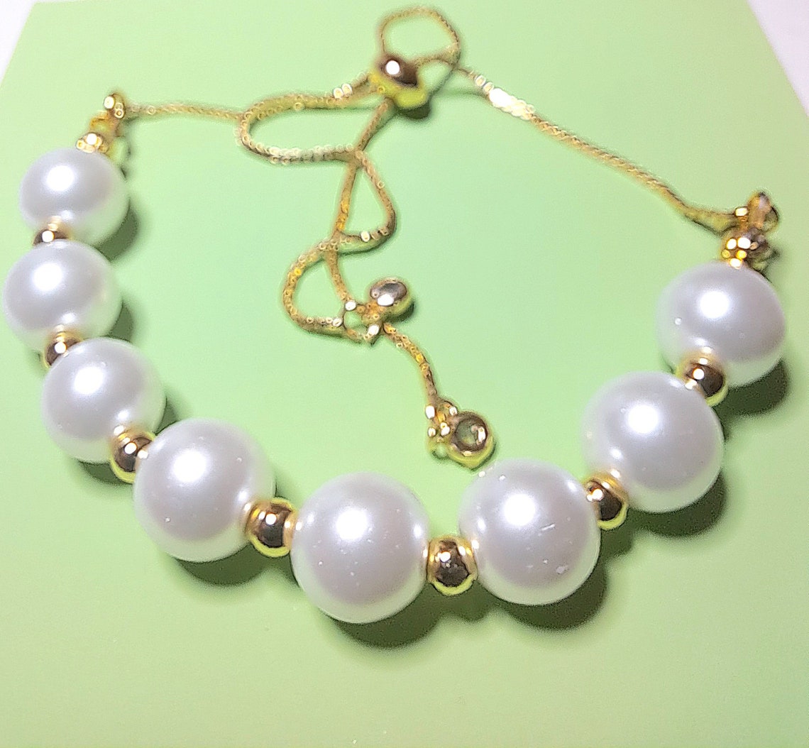10mm Pearl Slider Bracelet, Pearl Slide Bracelet, Wedding Bracelet ...