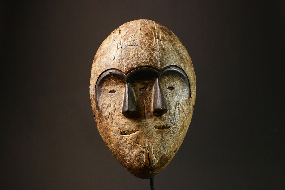 African Hand Carved African Triple Face Mask Unique Wooden Lega Lengola ...