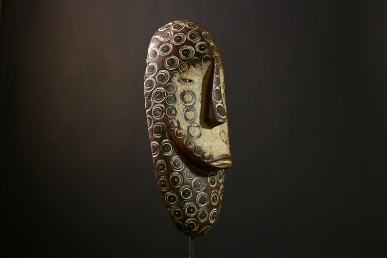 African Bwami Mask: Carved Wood Circle Motif, Congo Ritual Decor-g3935 ...