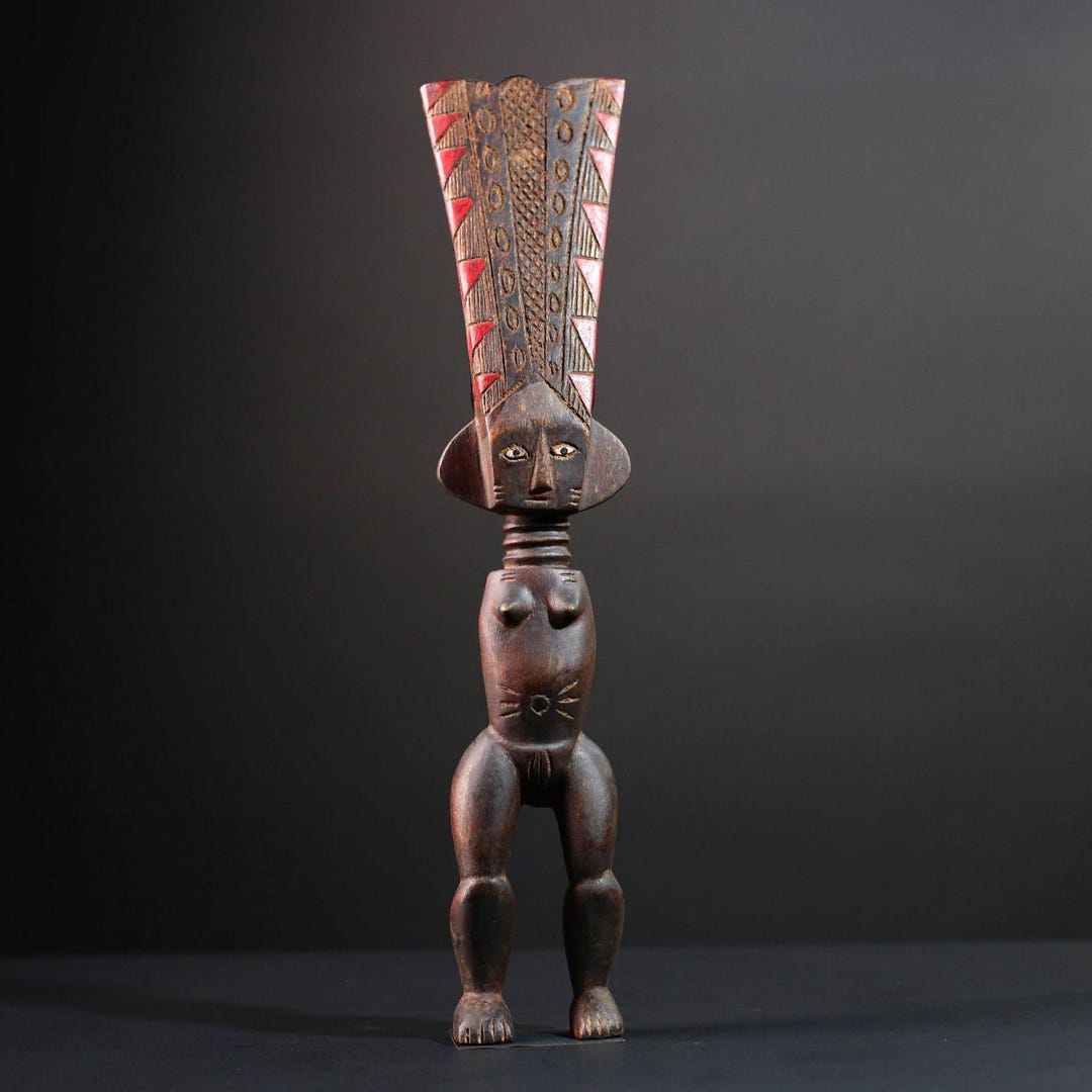 African Tribal Sculpture Full Body Female Figure Wooden Fertility Art ...